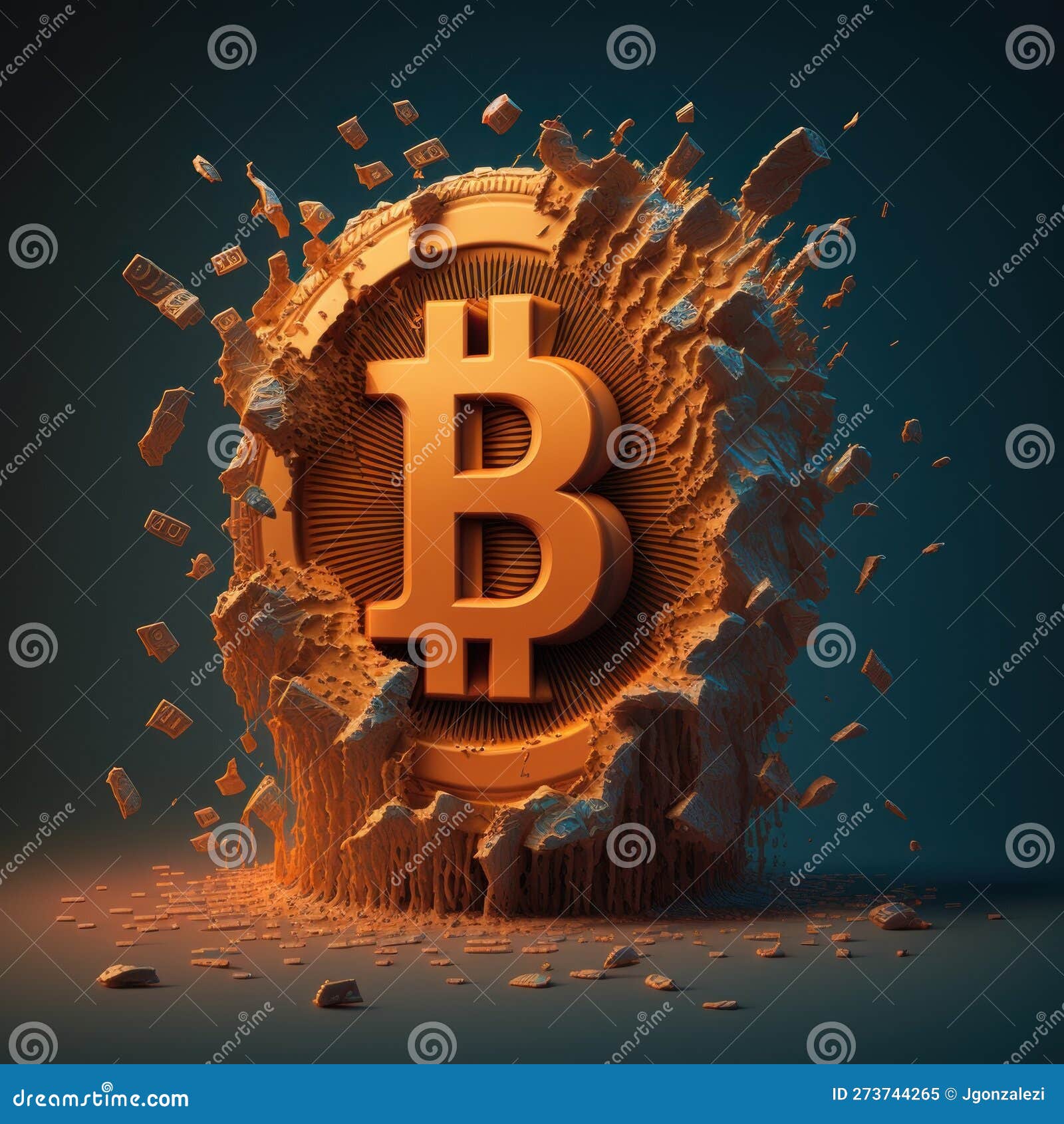 Bitcoin Currency Explodes into Fragments, Bitcoin Crypto Crash Concept ...