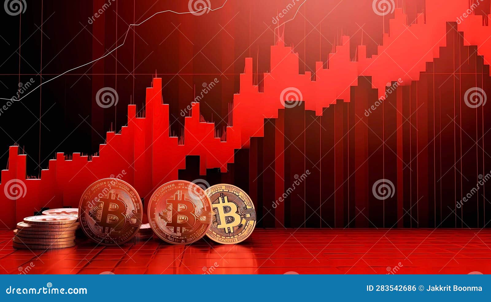 Bitcoin Currency Going Down with Red Candlestick Chart, Decreasing ...