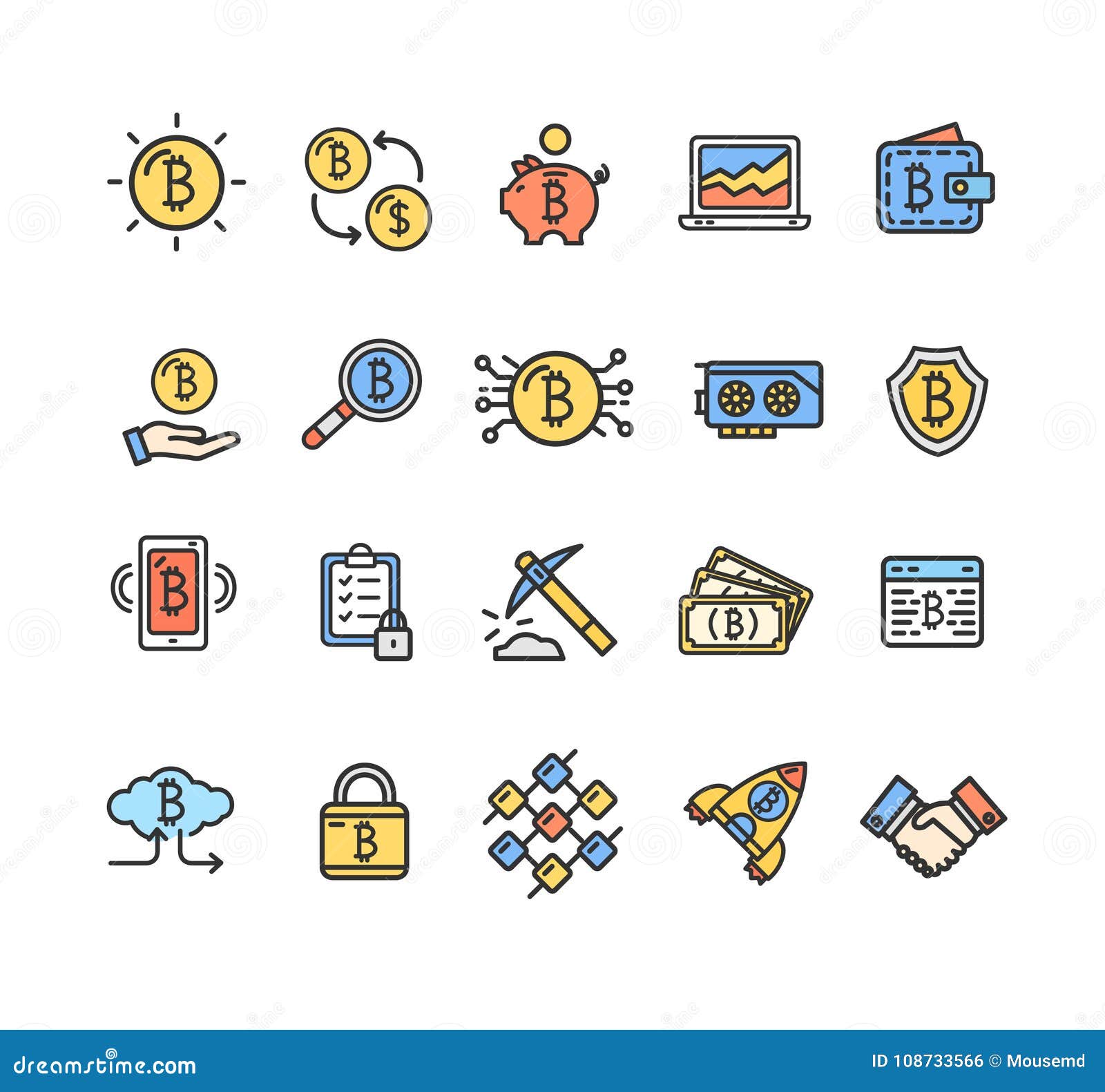 Bitcoin Currency Signs Color Thin Line Icon Set. Vector Stock Vector ...
