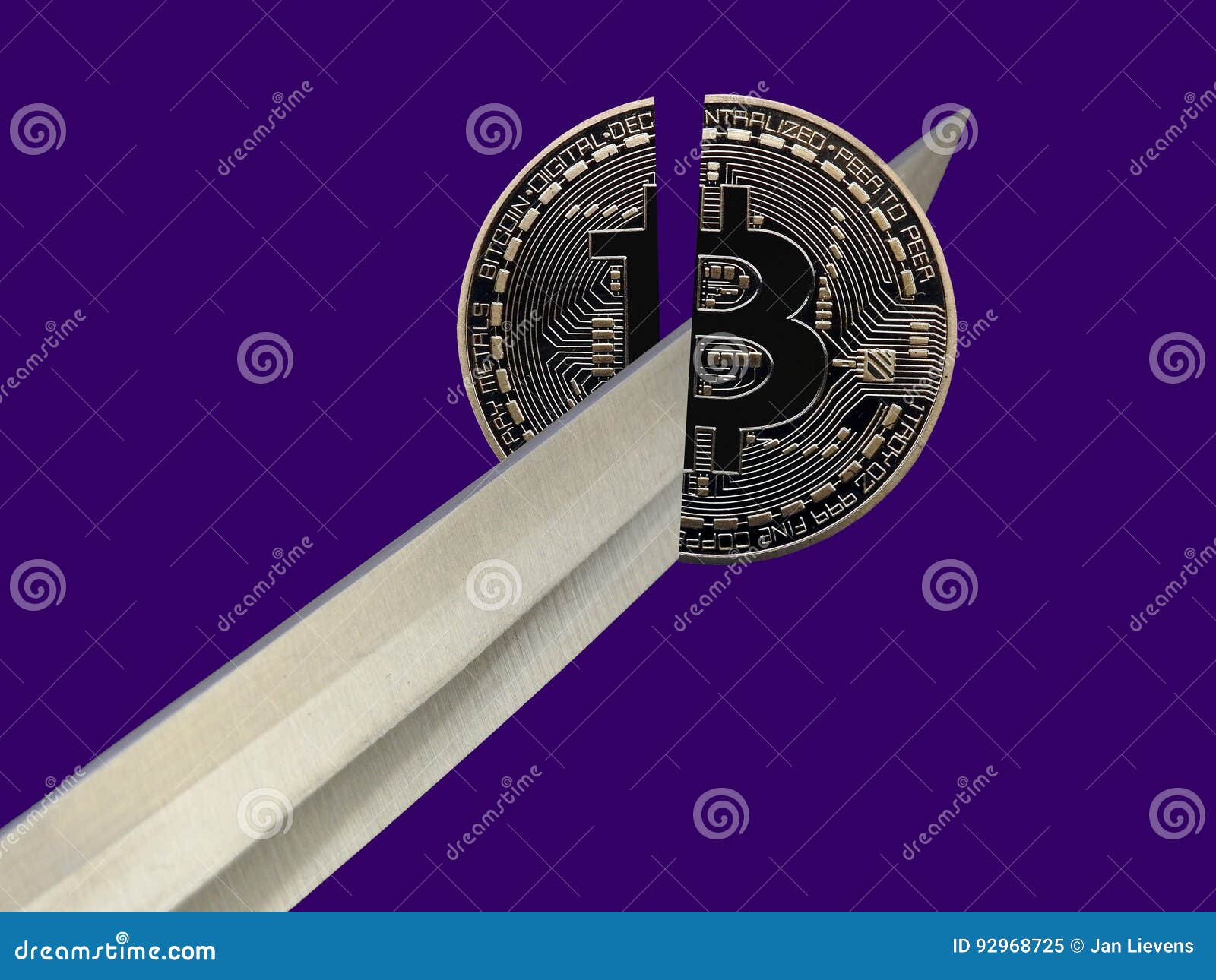 Bitcoin cut in half stock image. Image of cryptocurrency - 92968725