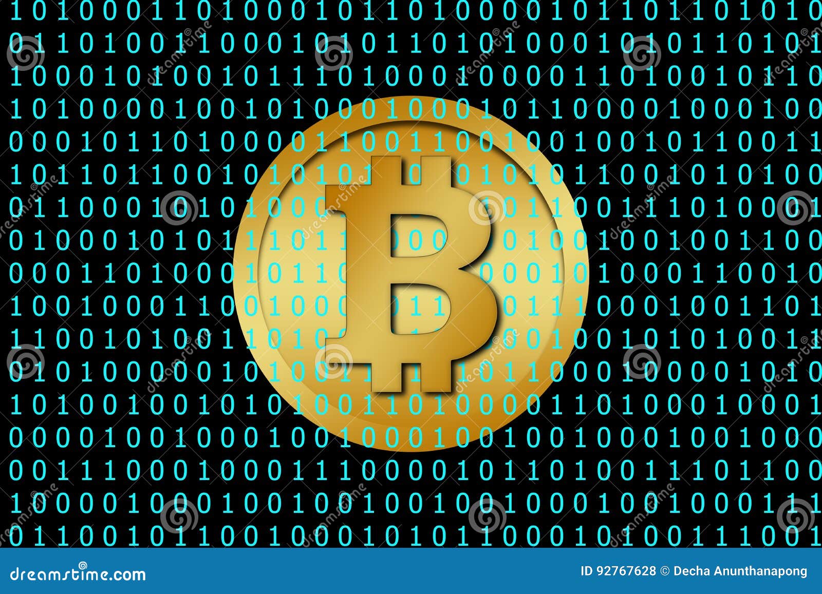 Bitcoin & Cyan Color Binary Code Stock Illustration - Illustration of ...