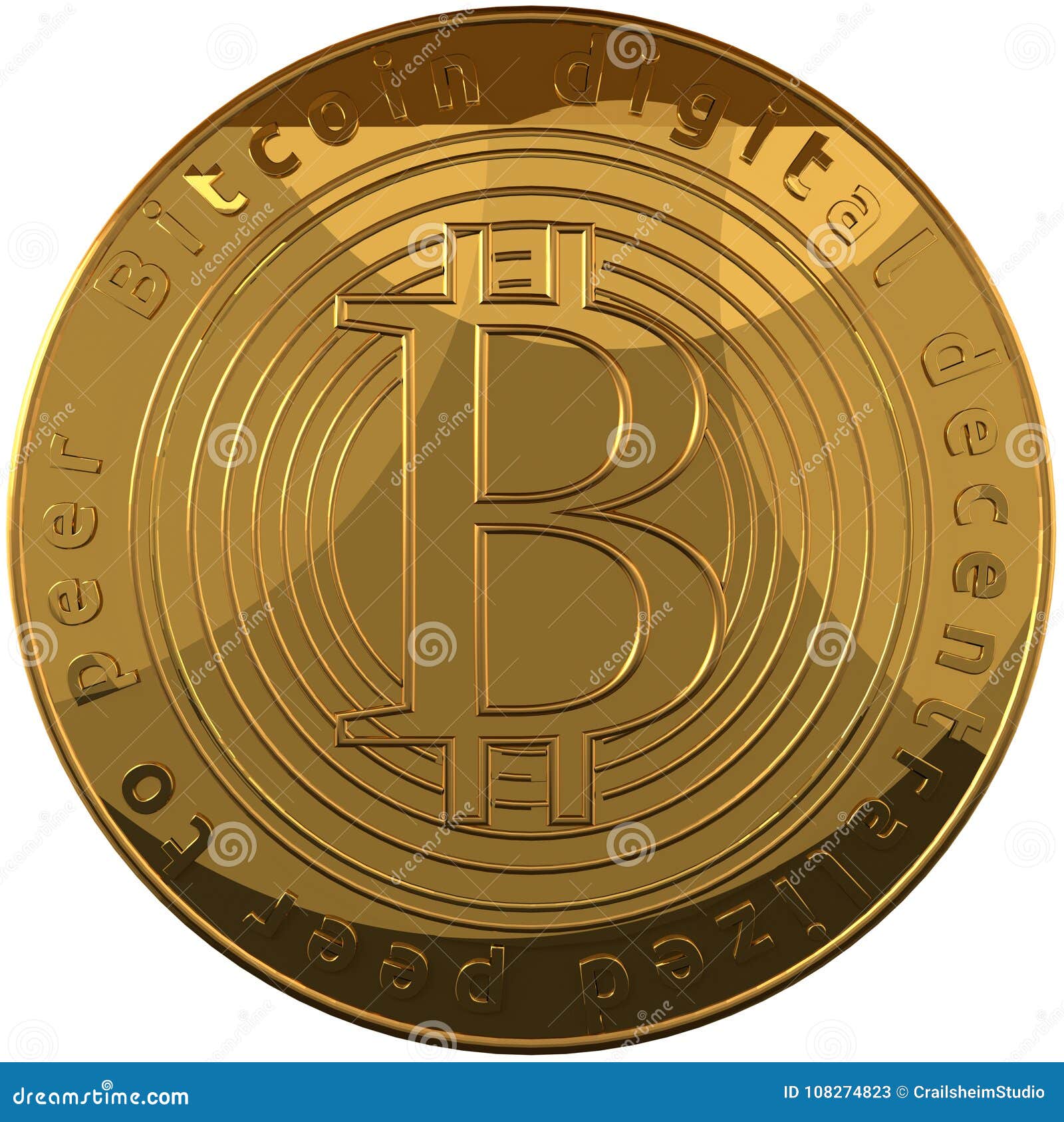 Bitcoin 3d Rendering Golden Isolated Stock Illustration - Illustration ...