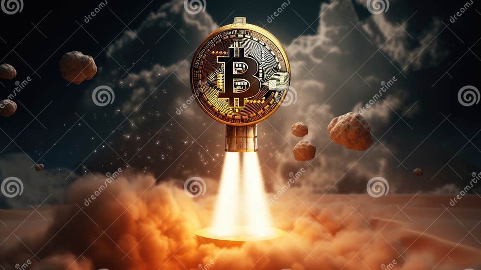 Bitcoin Depicted on Rocket Symbolizes Soaring Cryptocurrency Value ...