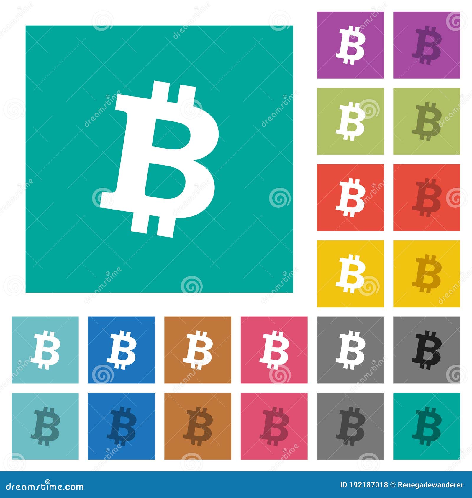 Bitcoin Digital Cryptocurrency Square Flat Multi Colored Icons Stock ...