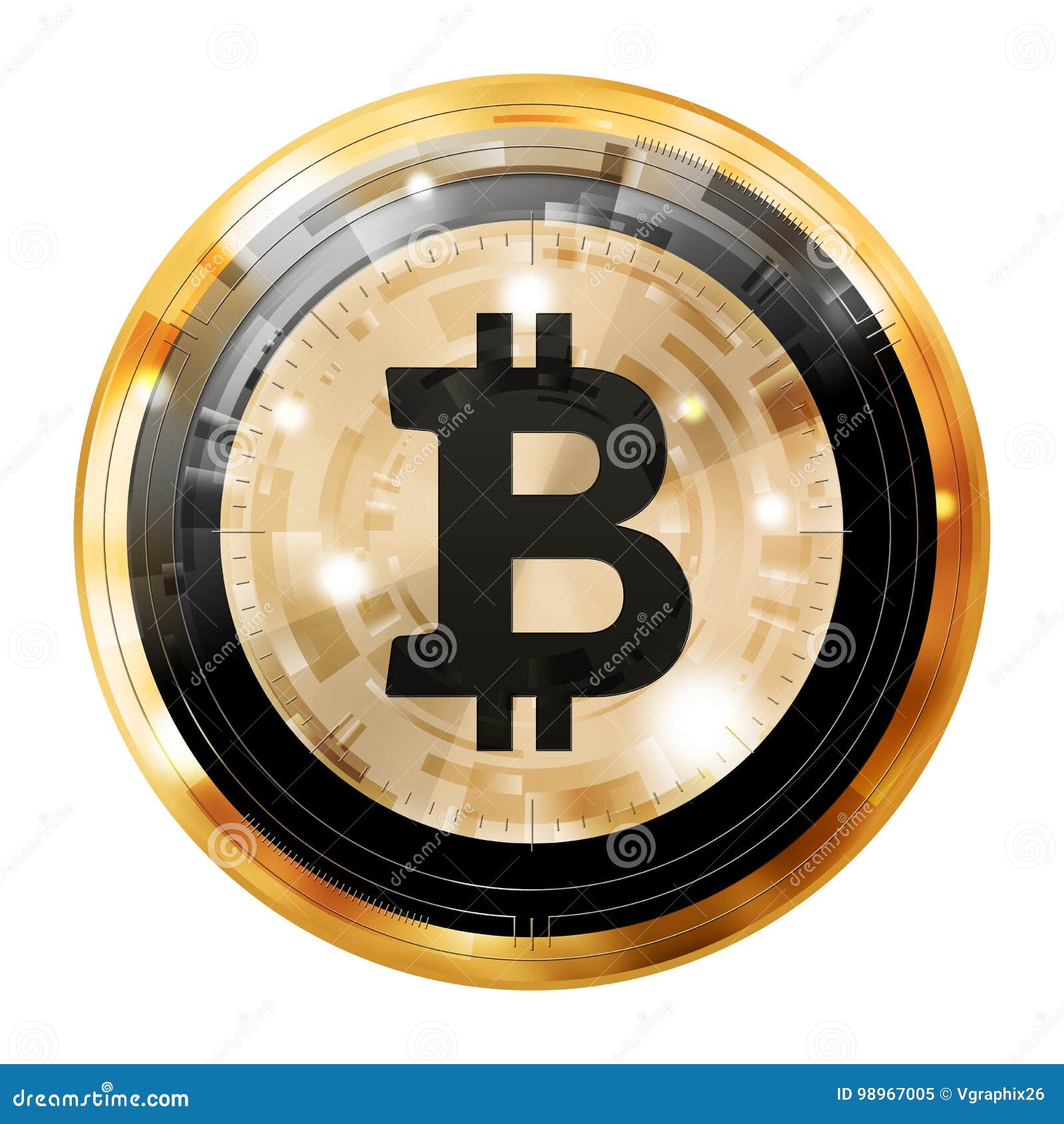 Bitcoin Digital Currency, Gold Black Medal, Illustration Image. Stock ...