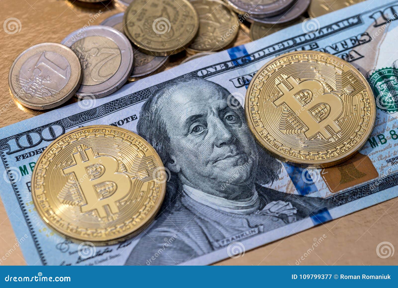 Bitcoin with Dollar Banknote Stock Image - Image of coins, bank: 109799377