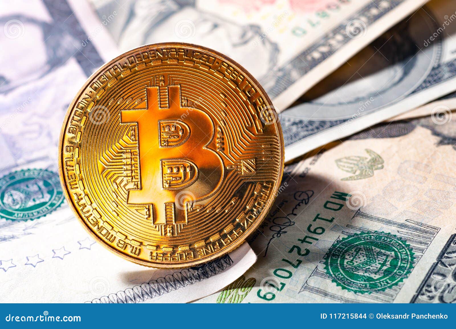 Bitcoin on Dollar Banknote. Trading Concept Stock Photo - Image of ...