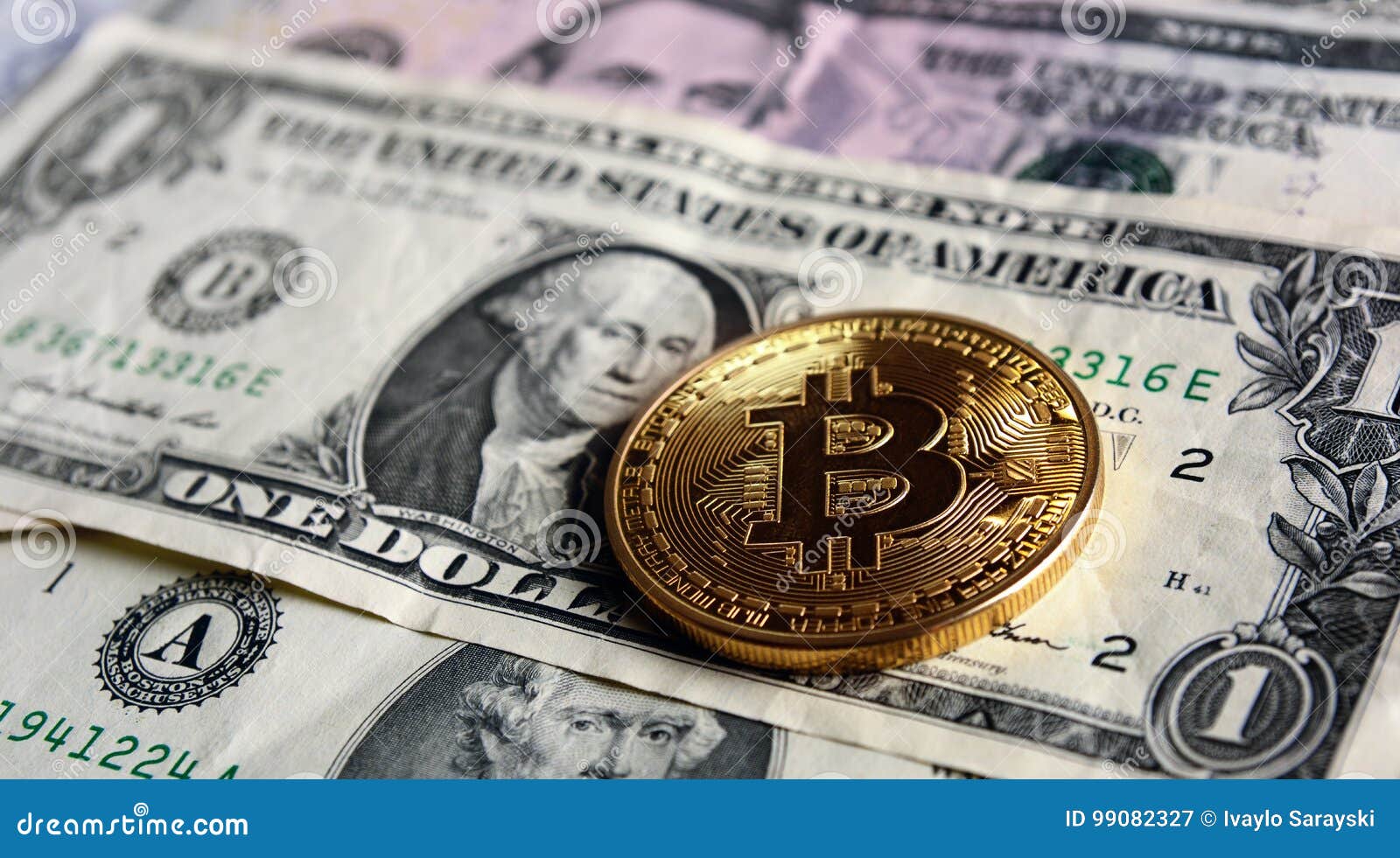 Bitcoin on Dollar Banknotes. Stock Image - Image of banknote ...