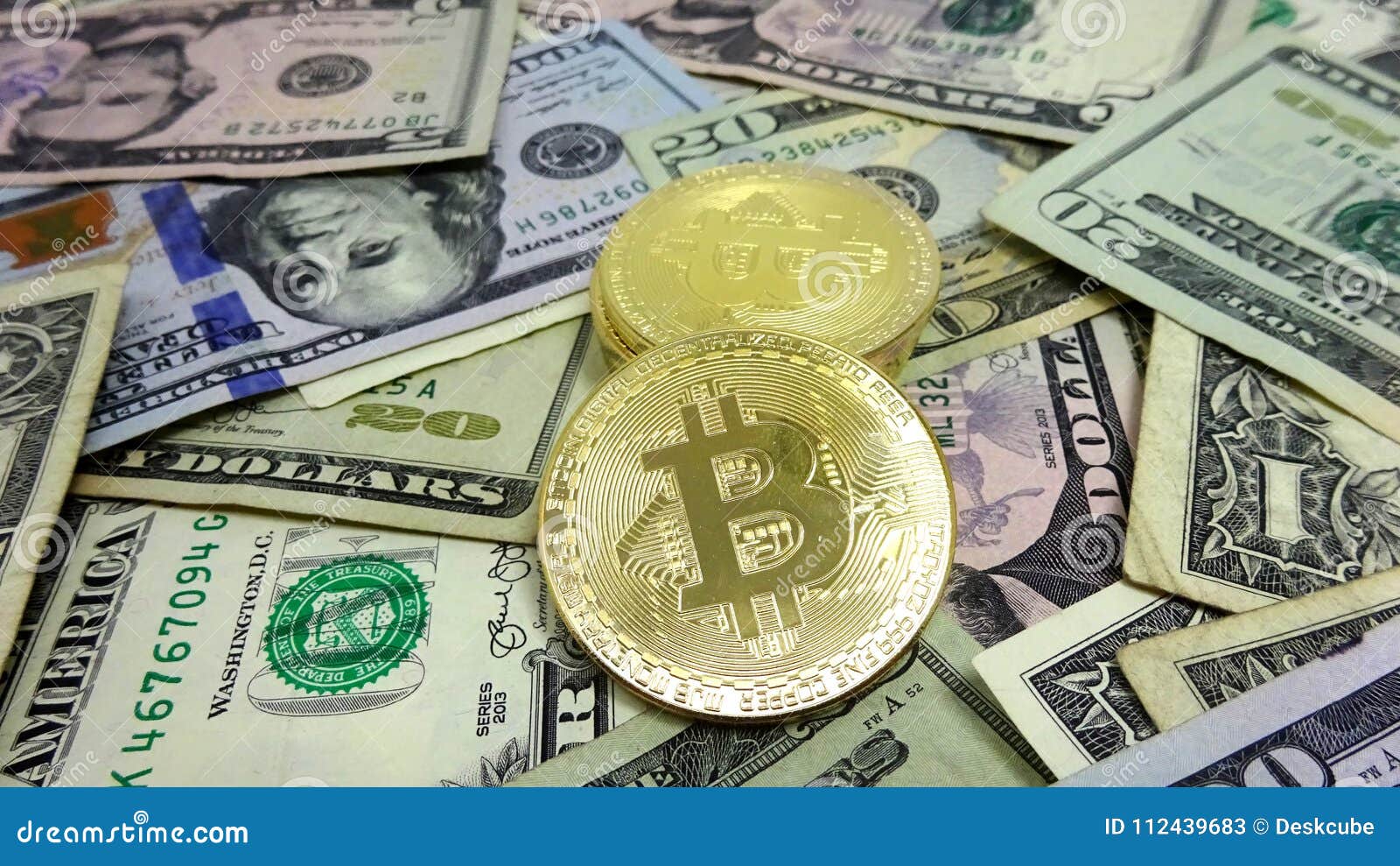 Bitcoin and Dollar Bills. Photo Image Composition Stock Image - Image ...