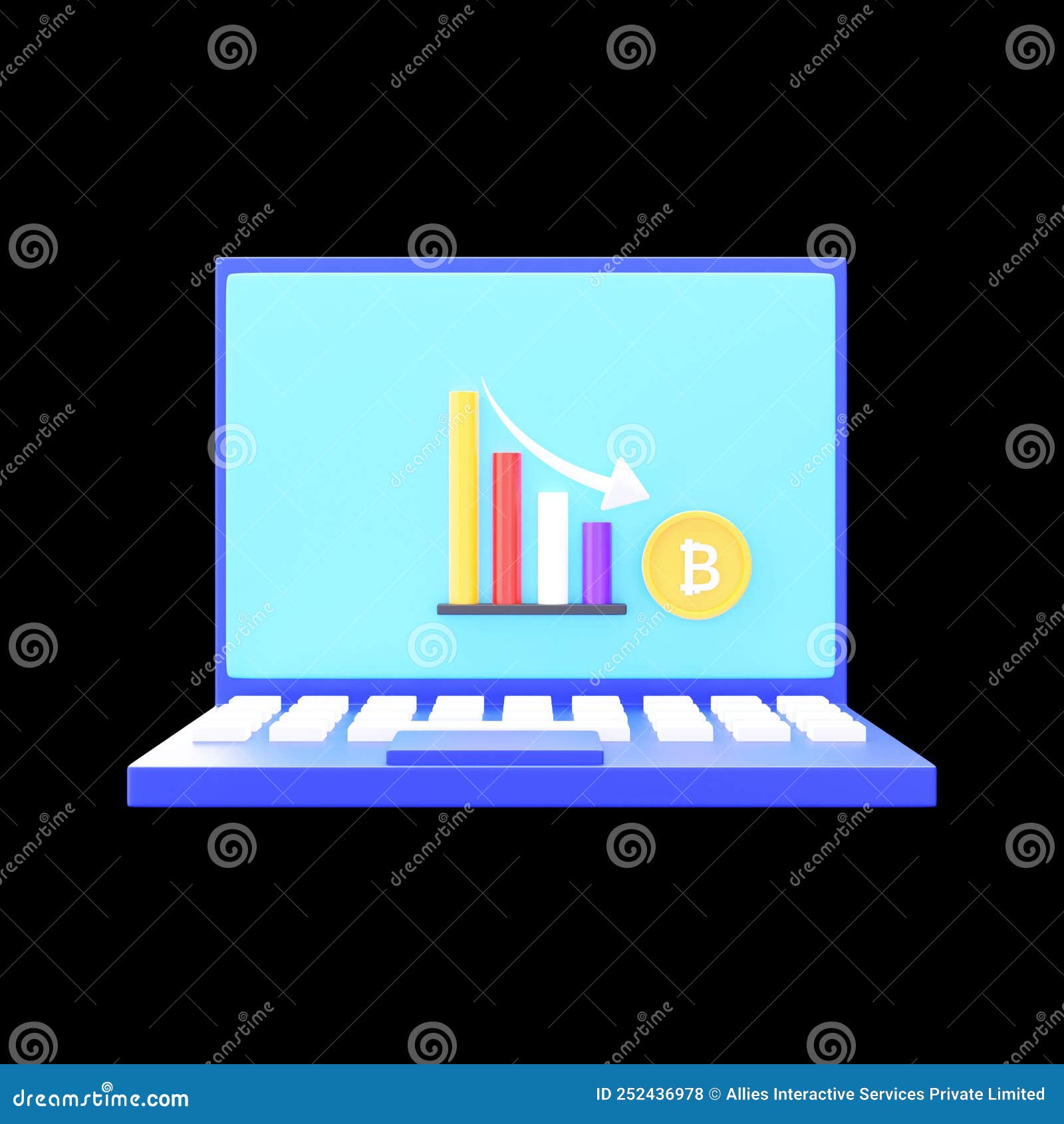 Bitcoin Down Arrow Line And Glyph Icon. Fall Bitcoin Vector ...