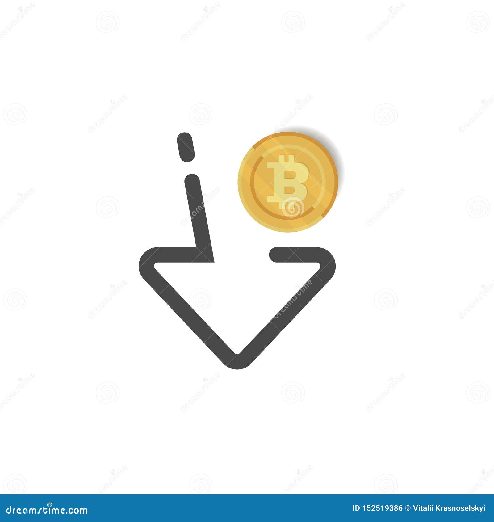 Bitcoin Down Arrow Line And Glyph Icon. Fall Bitcoin Vector ...