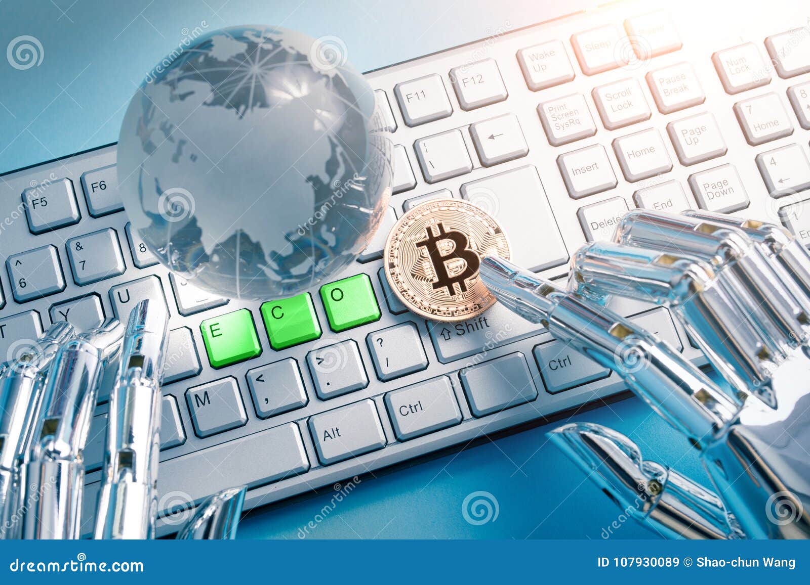 Bitcoin with eco concept stock illustration. Illustration of coin ...
