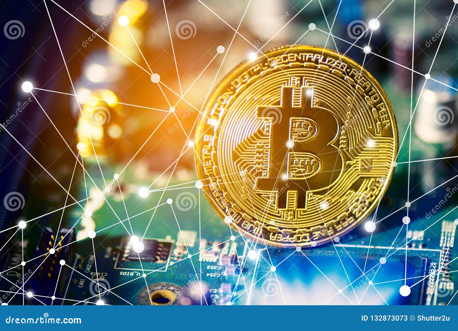 Bitcoin on Electronic Circuit Board. Cryptography and Electronic Stock ...