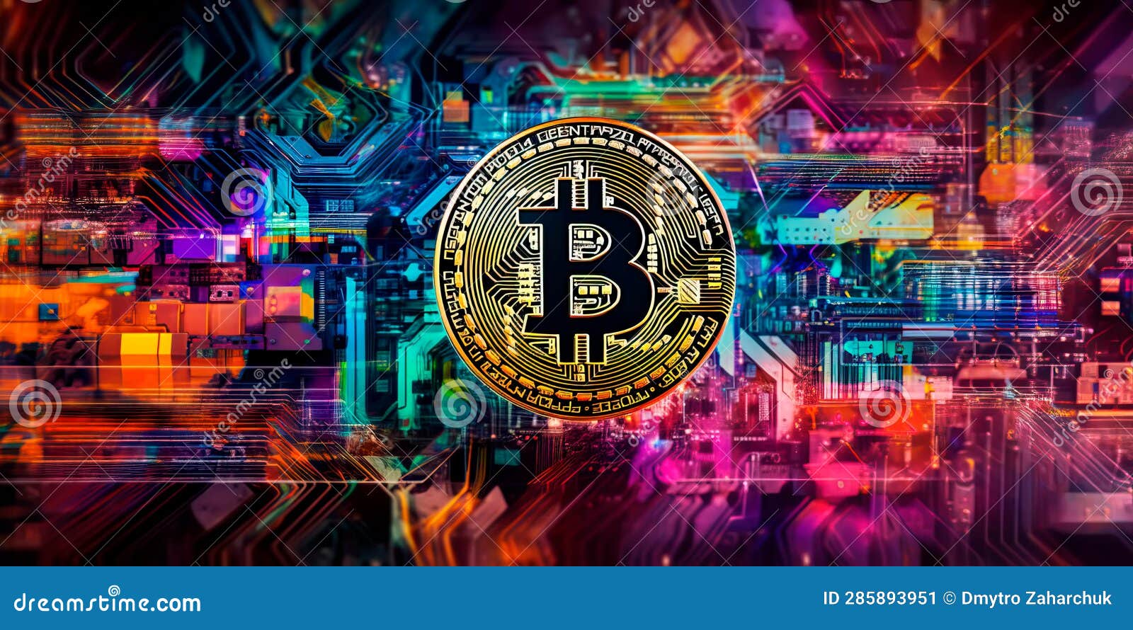 Bitcoin Elements, Such As The Logo, Transaction Blocks, And ...