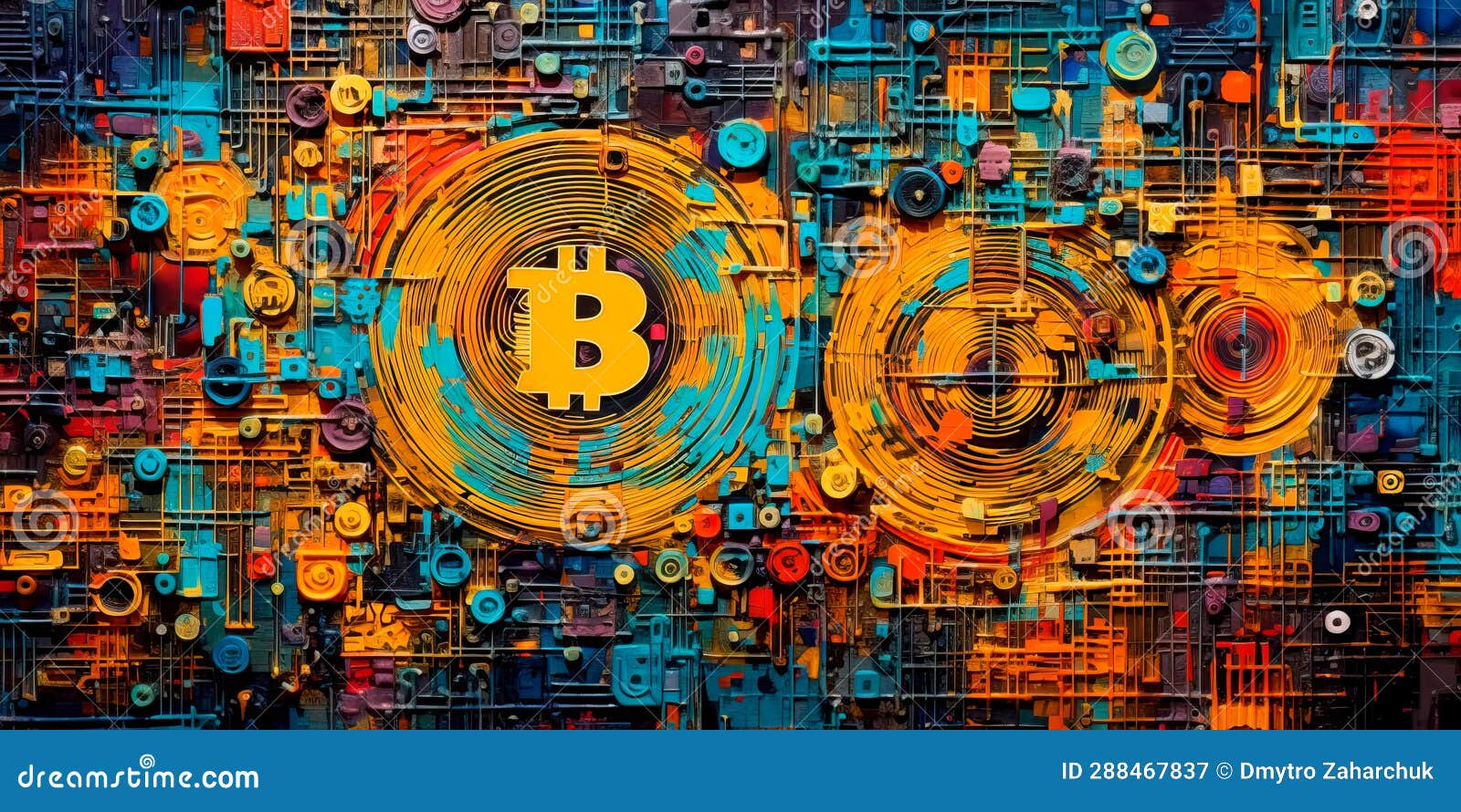 Bitcoin Elements, Such As the Logo, Transaction Blocks, and ...