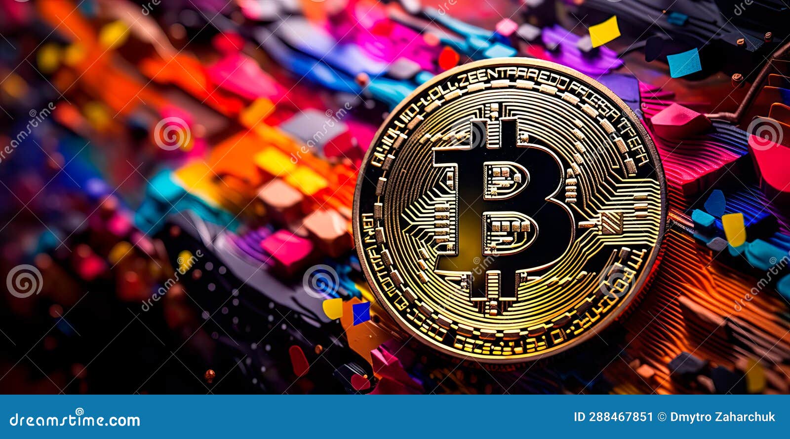 Bitcoin Elements, Such As The Logo, Transaction Blocks, And ...