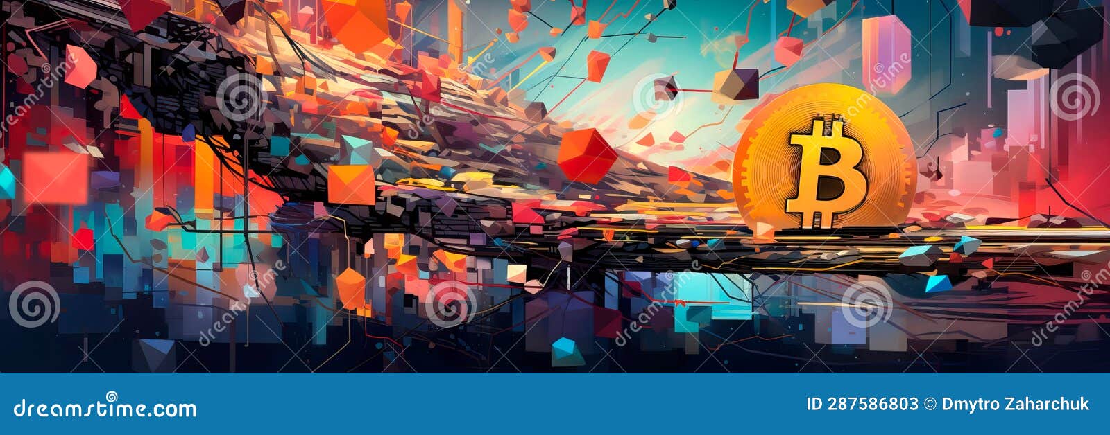 Bitcoin Elements, Such As the Logo, Transaction Blocks, and ...