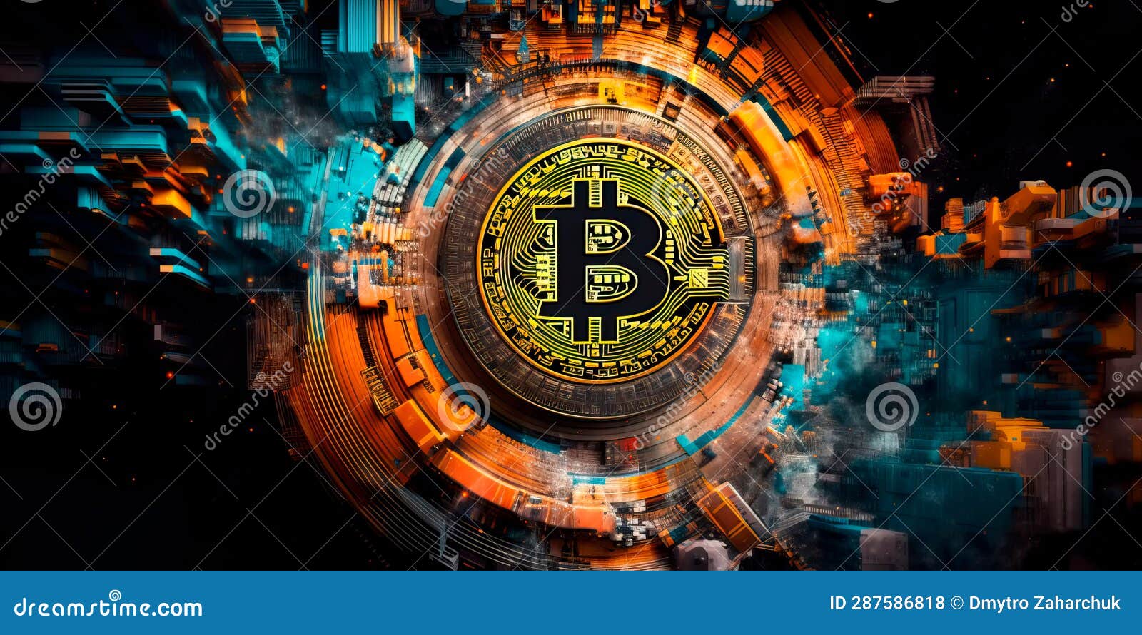 Bitcoin Elements, Such As The Logo, Transaction Blocks, And ...