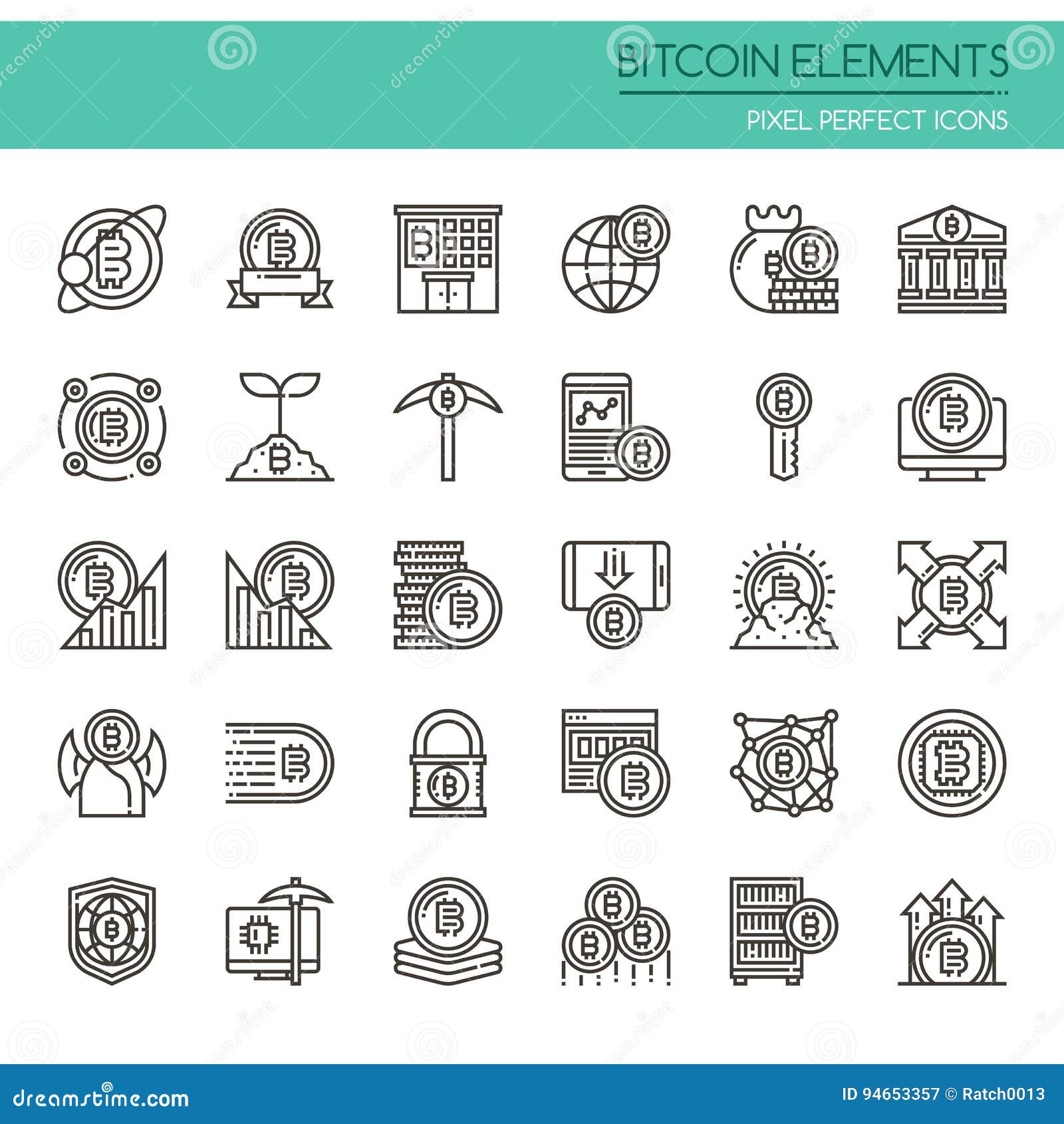 Bitcoin Elements, Such As The Logo, Transaction Blocks, And ...