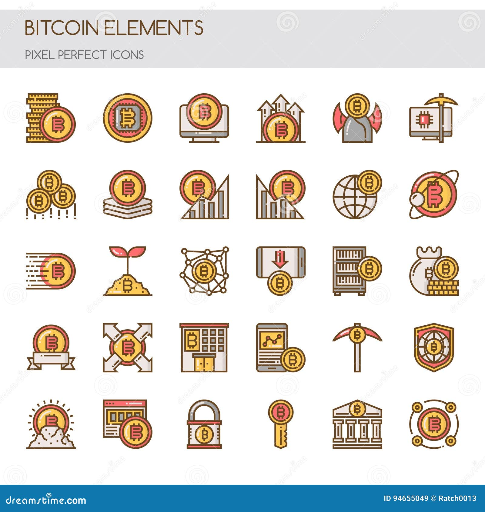 Bitcoin Elements, Such As The Logo, Transaction Blocks, And ...