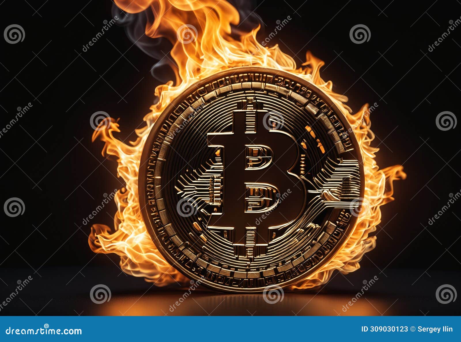 Bitcoin Emblem on Fire. Generative AI Stock Illustration - Illustration ...