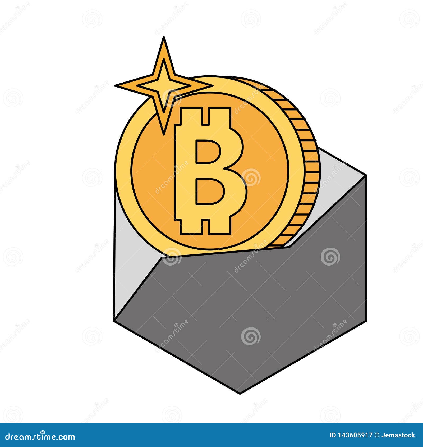 Bitcoin envelope transfer stock vector. Illustration of gold - 143605917