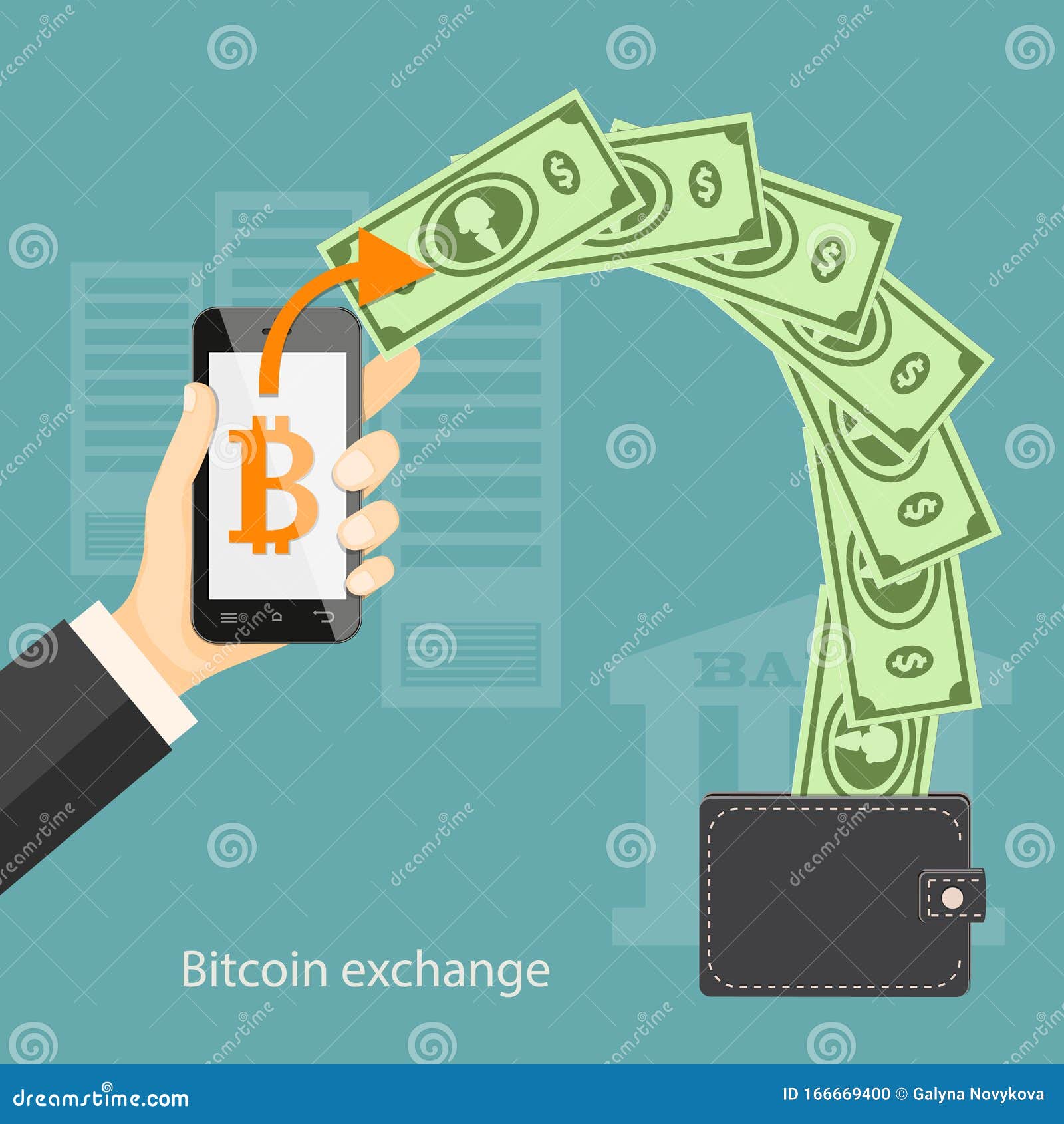 Bitcoin Exchange with Dollars and Wallet Stock Vector - Illustration of ...