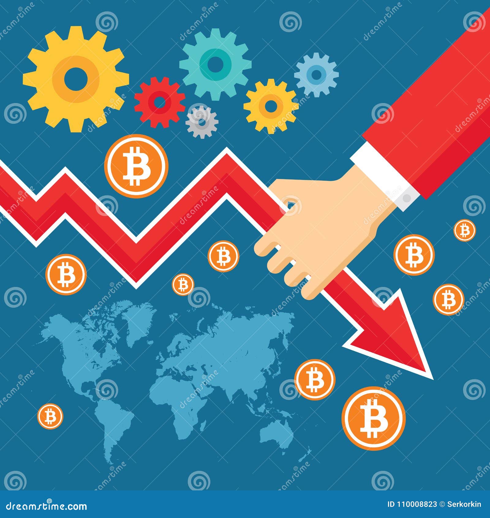 Bitcoin Exchange Graphic Down - Creative Vector Illustration in Flat ...