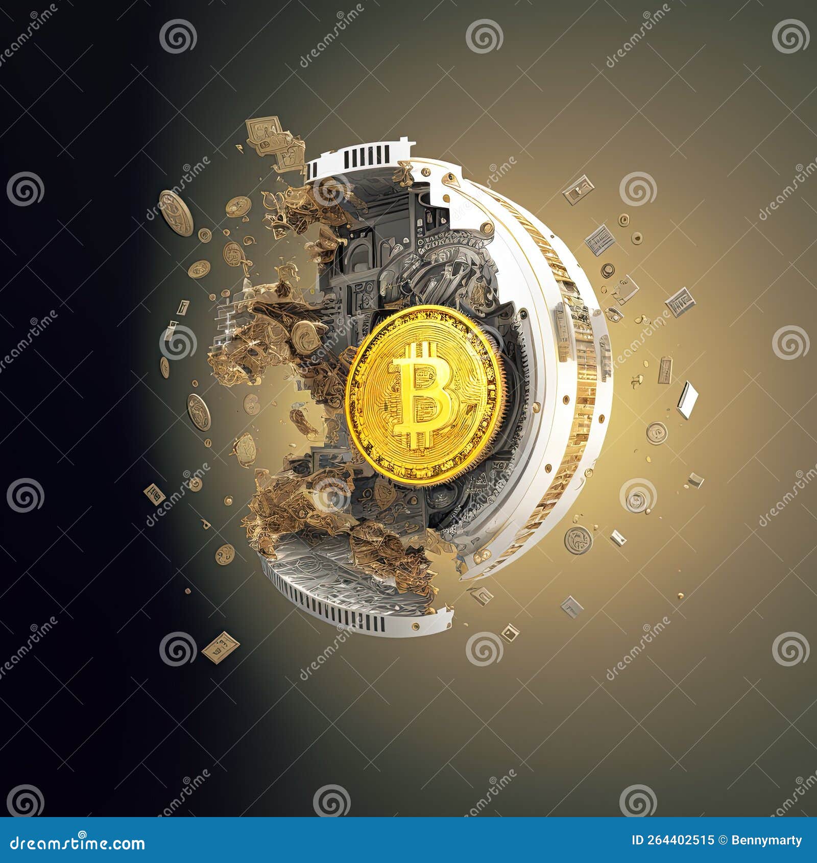 Bitcoin Exploding in Thousand Pieces Stock Illustration - Illustration ...