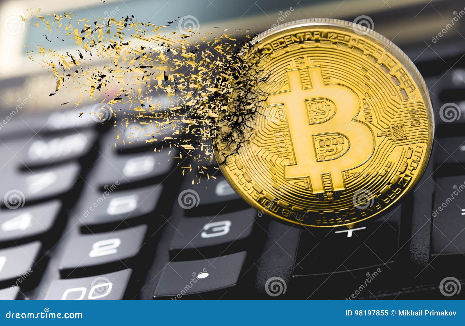 Bitcoin Explosion and Disintegration Stock Image - Image of internet ...