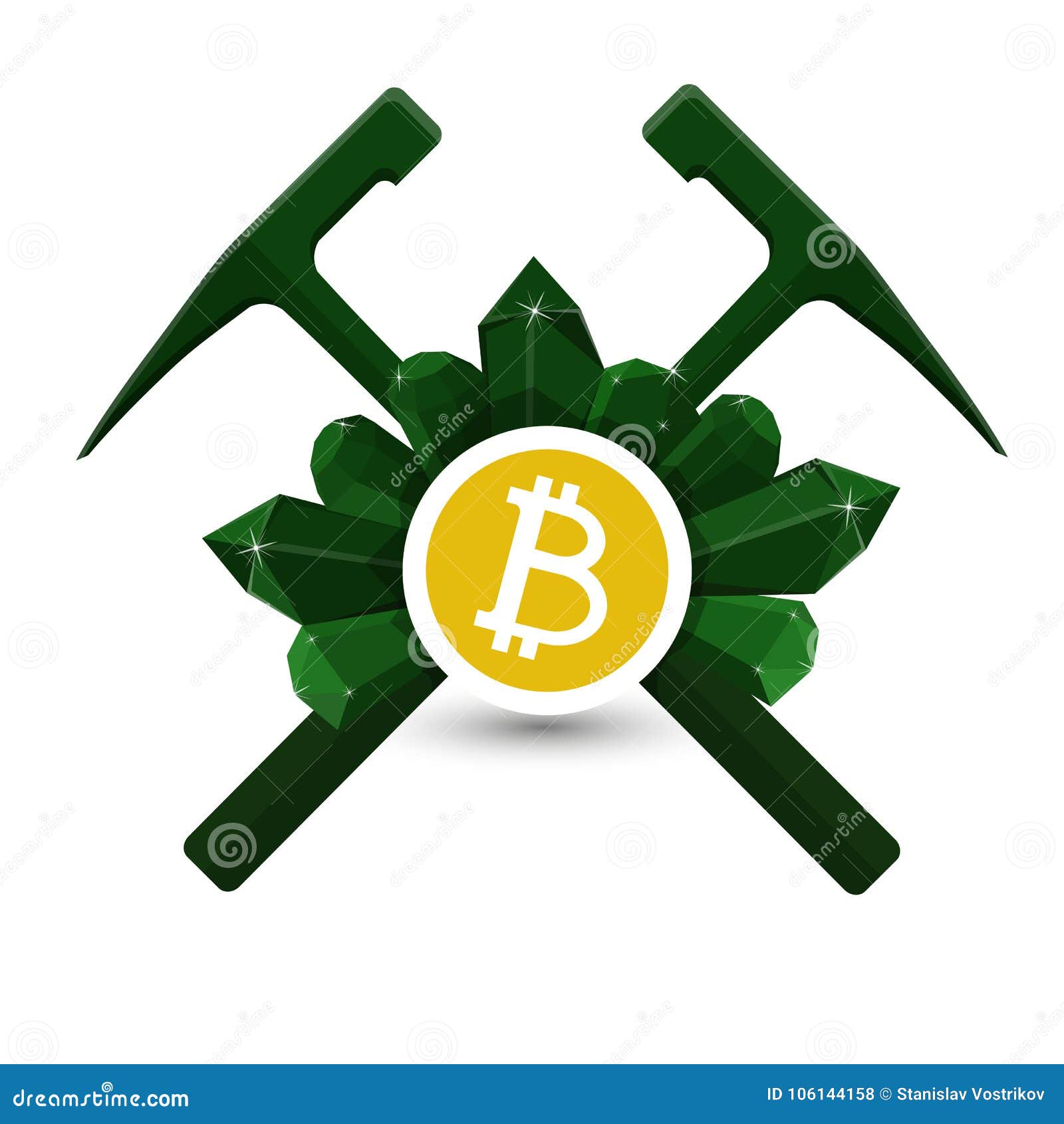 Bitcoin Extraction Emblem, Icon with Geological Hammers and Crystals ...