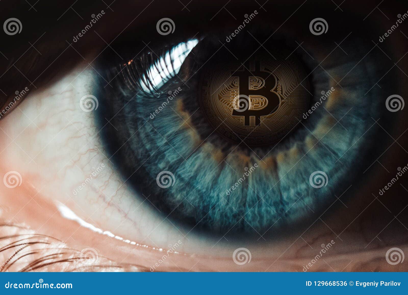 Eye of a Person with the Bitcoin Coin Logo in the Pupil Stock Photo ...