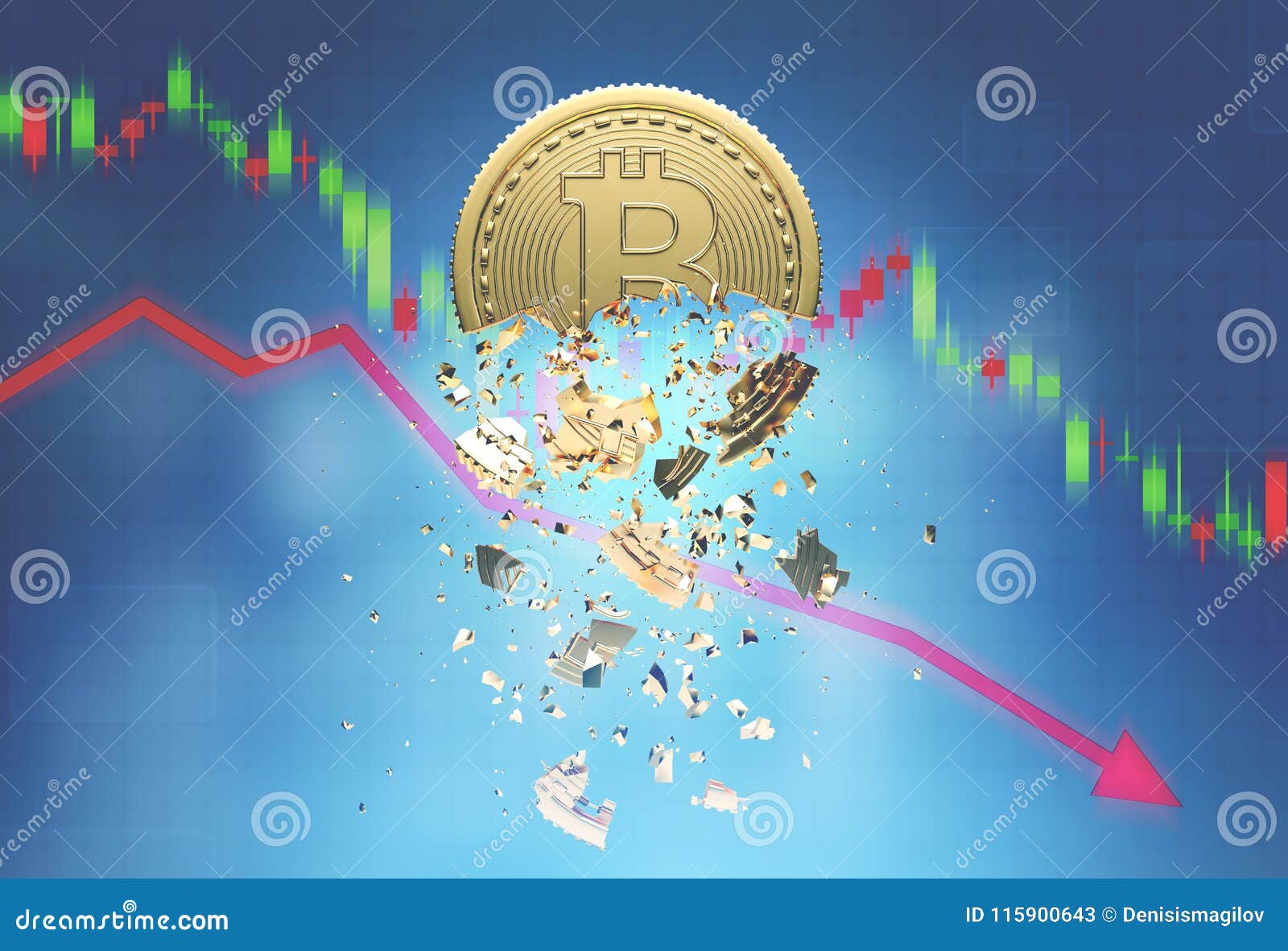 Bitcoin and a Falling Graph Stock Illustration - Illustration of ...