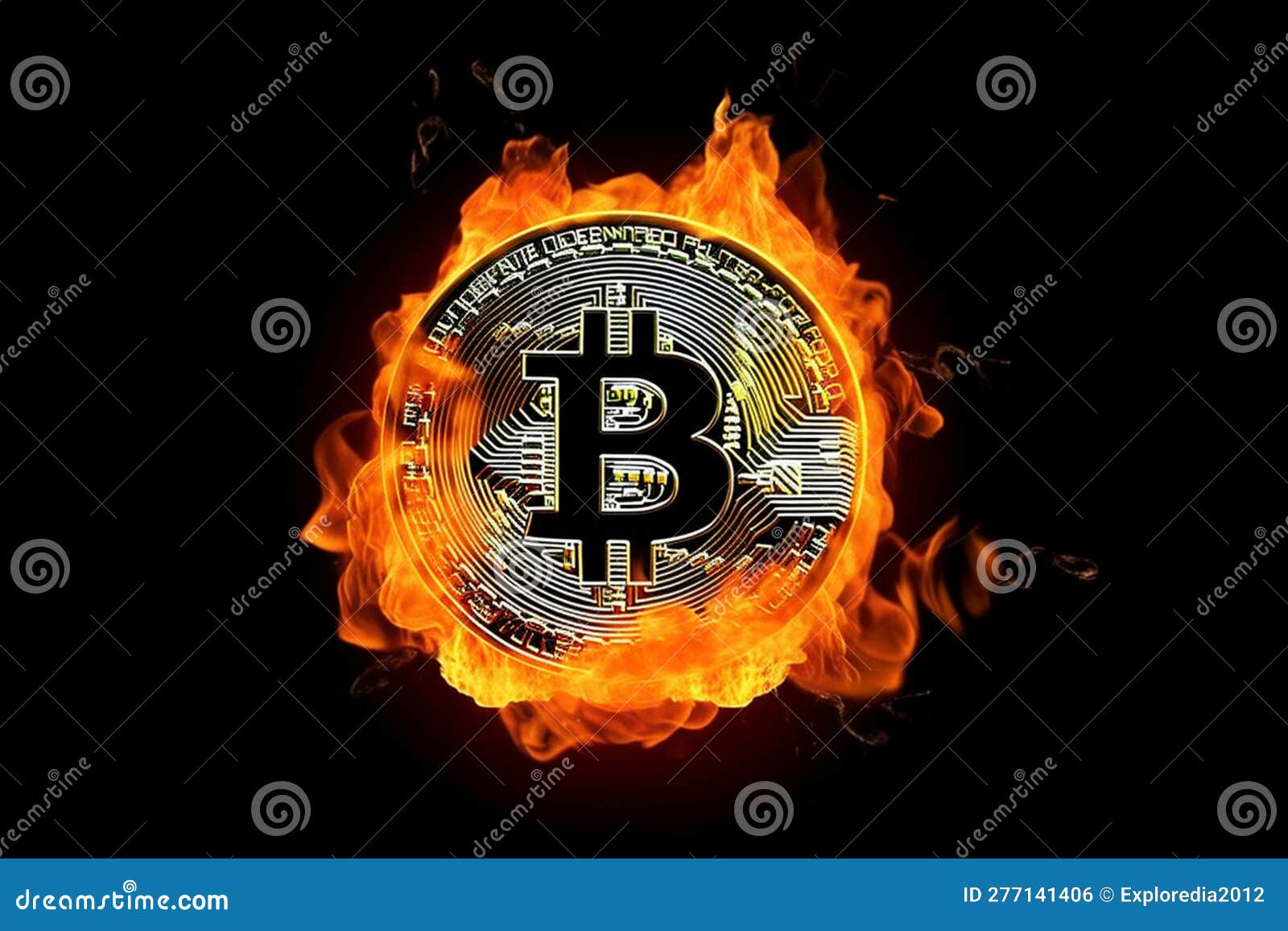 Bitcoin on Fire stock illustration. Illustration of mining - 277141406