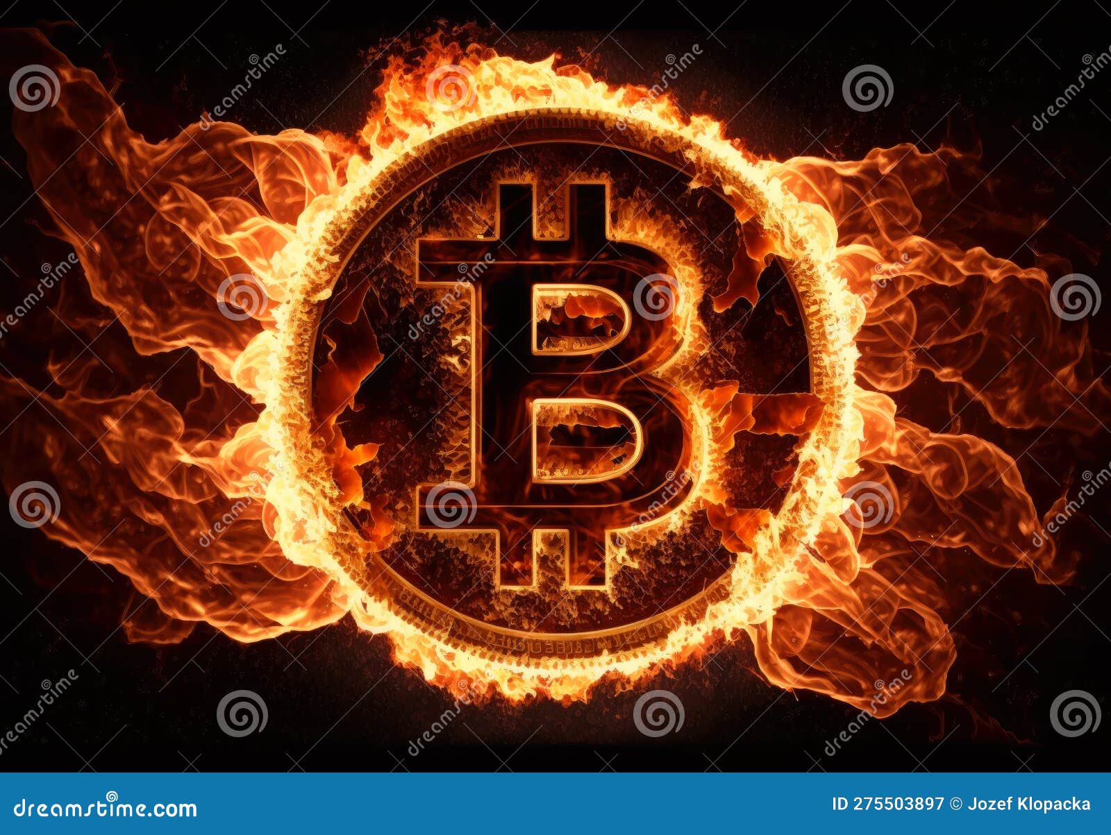 Bitcoin on Fire Background. Generative Ai. Stock Illustration ...