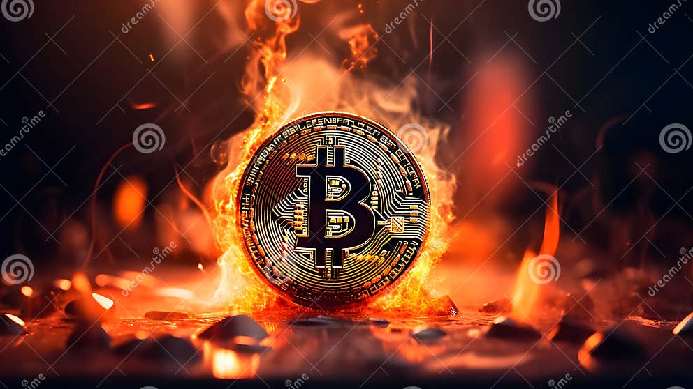 Bitcoin on Fire, Neural Network Generated Photorealistic Image Stock ...