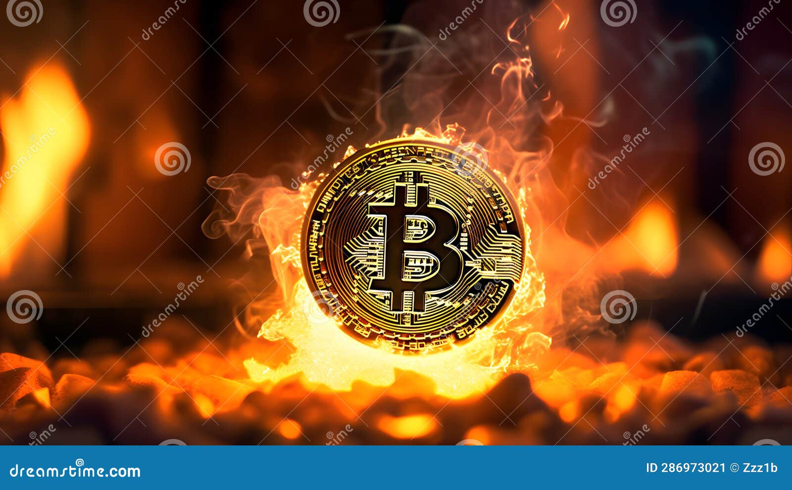 Bitcoin on Fire, Neural Network Generated Photorealistic Image Stock ...