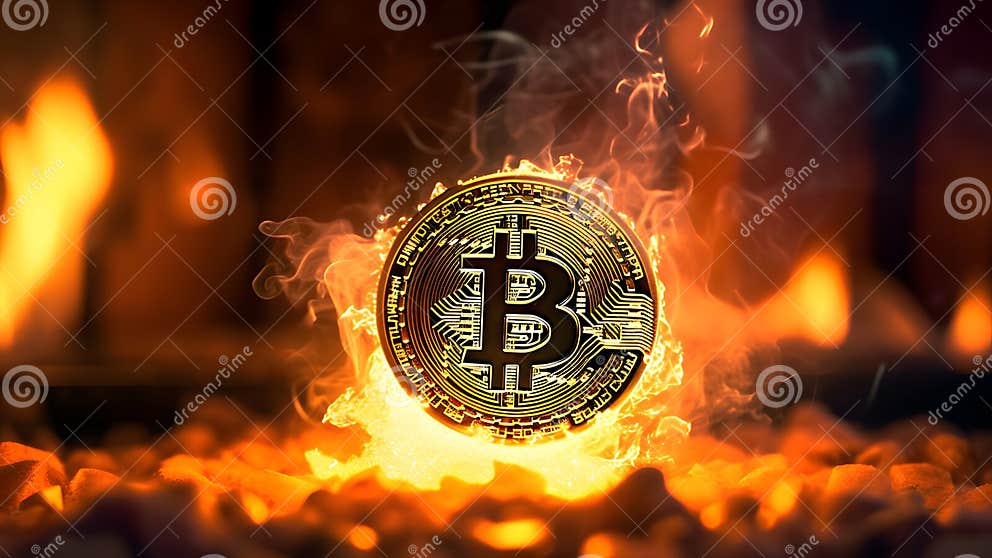 Bitcoin on Fire, Neural Network Generated Photorealistic Image Stock ...