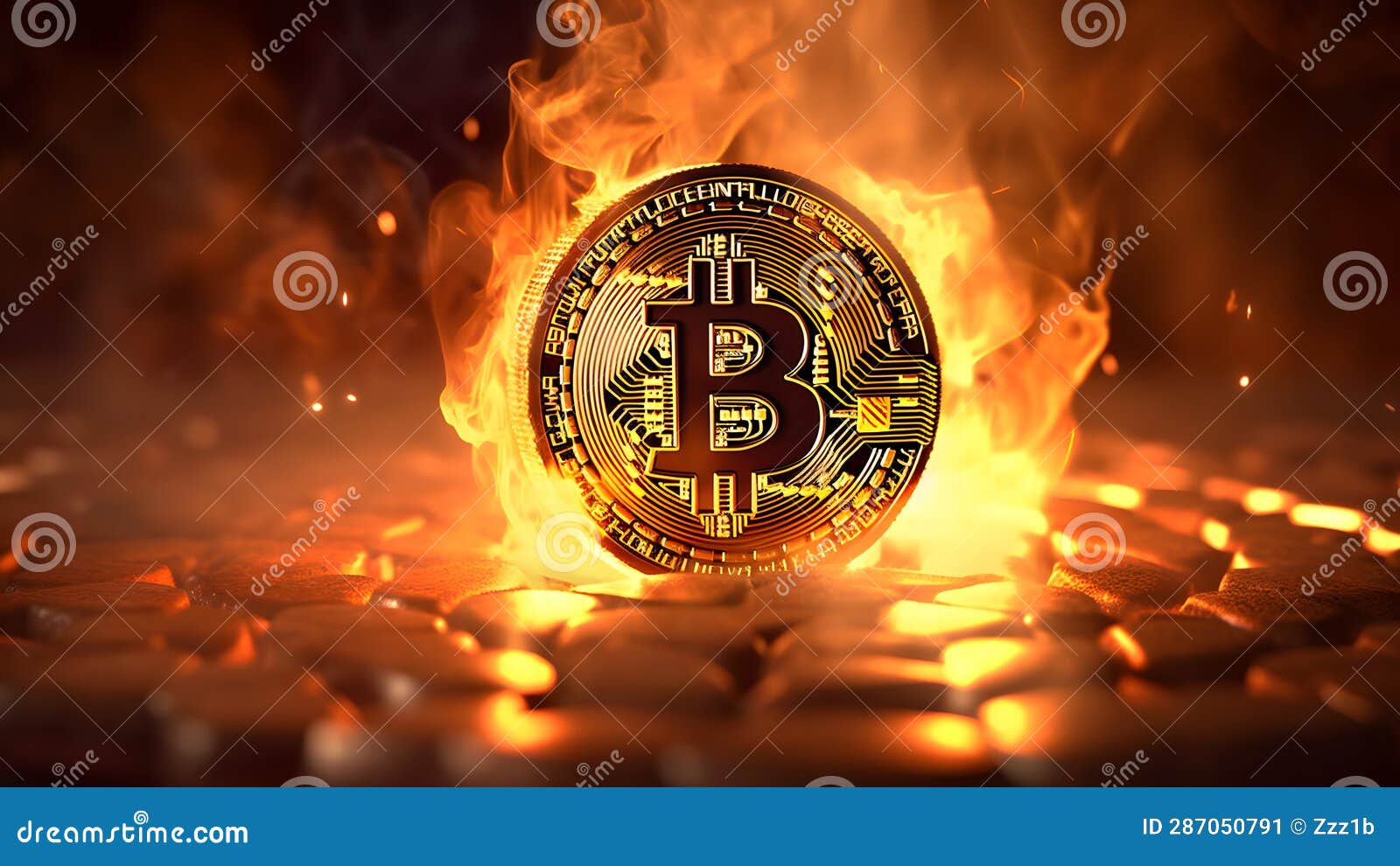 Bitcoin on Fire, Neural Network Generated Photorealistic Image Stock ...