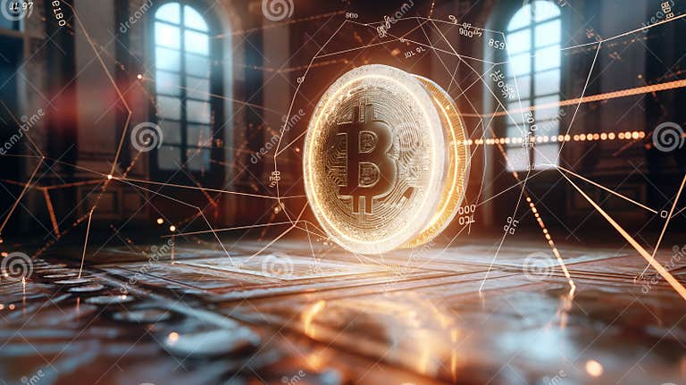 Bitcoin on it is Floating in a Web of Lines Stock Illustration ...