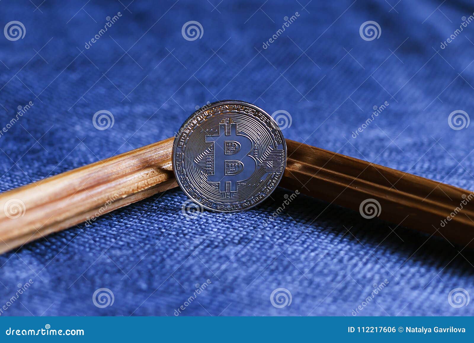 Bitcoin in the Frame on Blue Background Stock Photo - Image of design ...