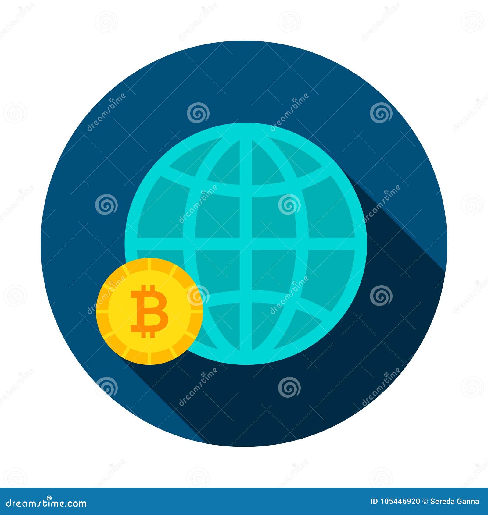 Bitcoin Global Circle Icon stock vector. Illustration of globe - 105446920