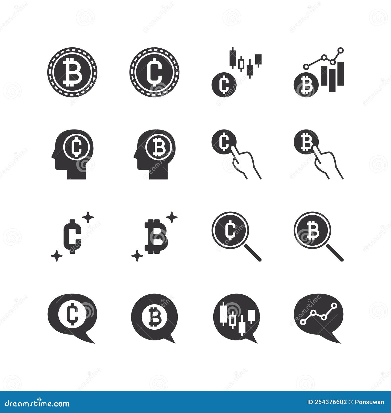 Bitcoin Glyph Icons Set. Crypto Currency Outline Elements Collection ...