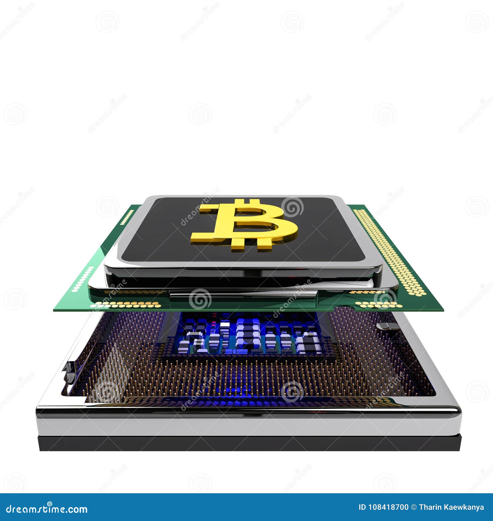 Bitcoin Gold B on Cpu Computer Chip Isolated and Clipping Path Stock ...