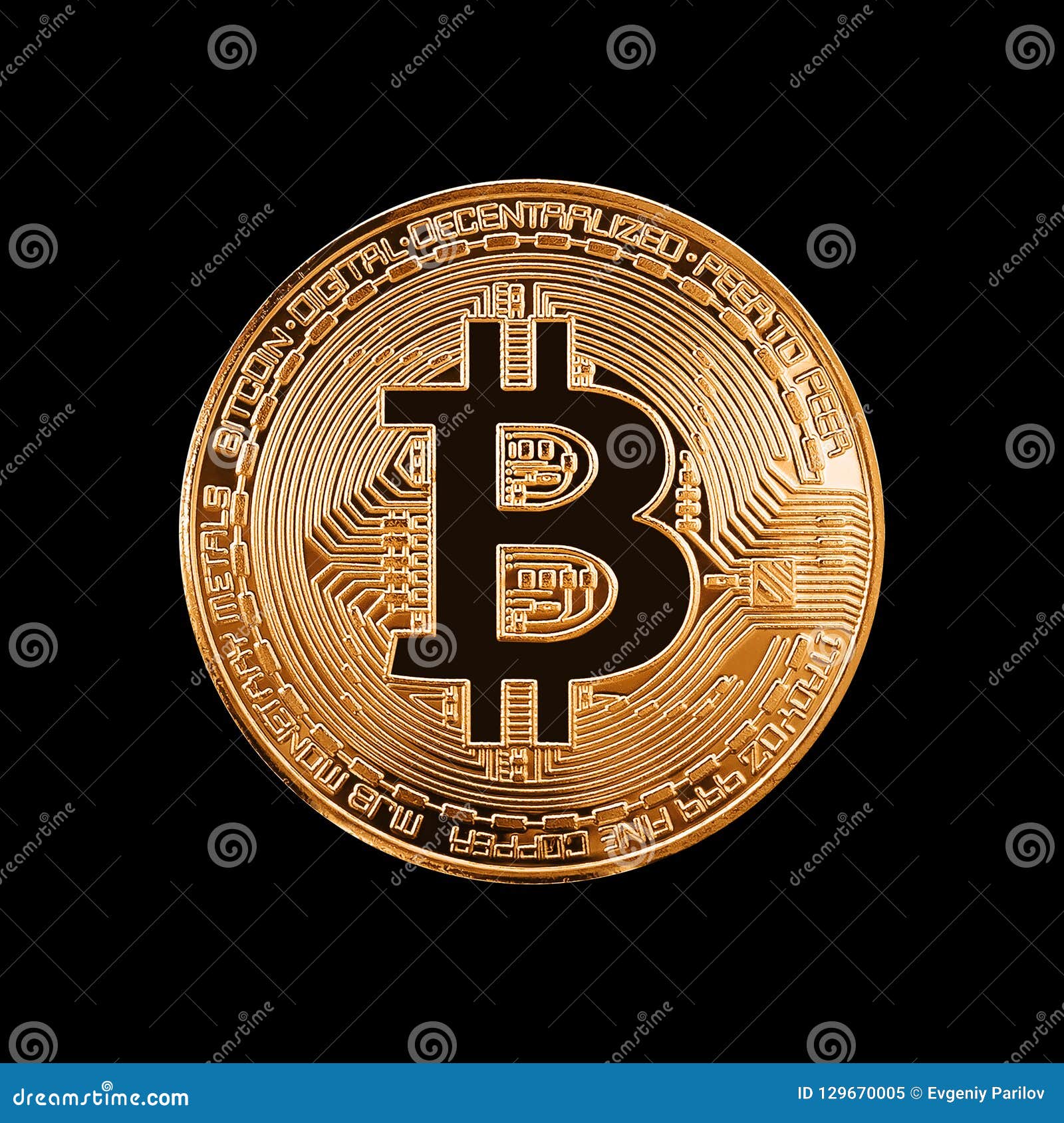 Gold Bitcoin on Background Black Isolated. Stock Image - Image of ...