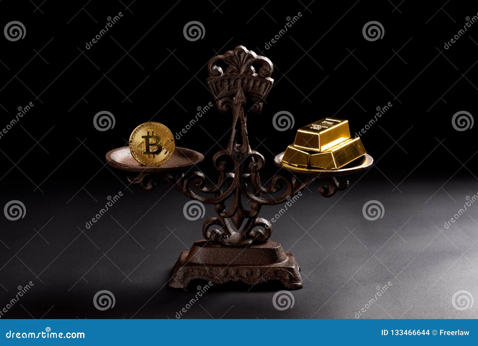 Bitcoin and Gold Bars on a Balanced Scale Stock Photo - Image of ...