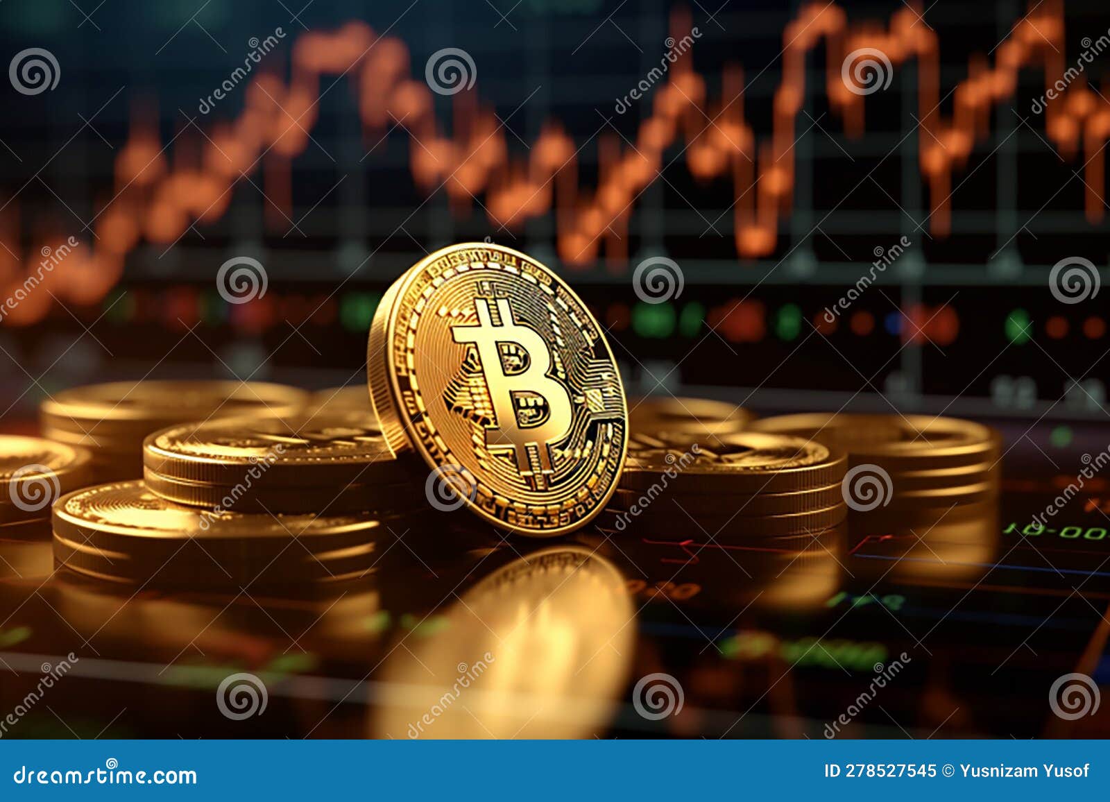 Bitcoin Gold Coin and Defocused Chart Background Stock Illustration ...