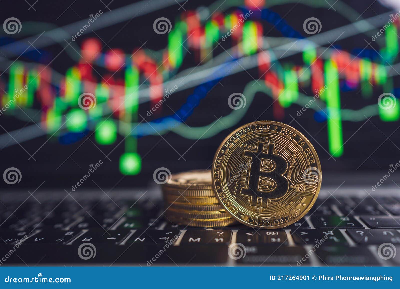 Bitcoin Gold Coin and Unfocused Chart Background. Virtual Currency ...
