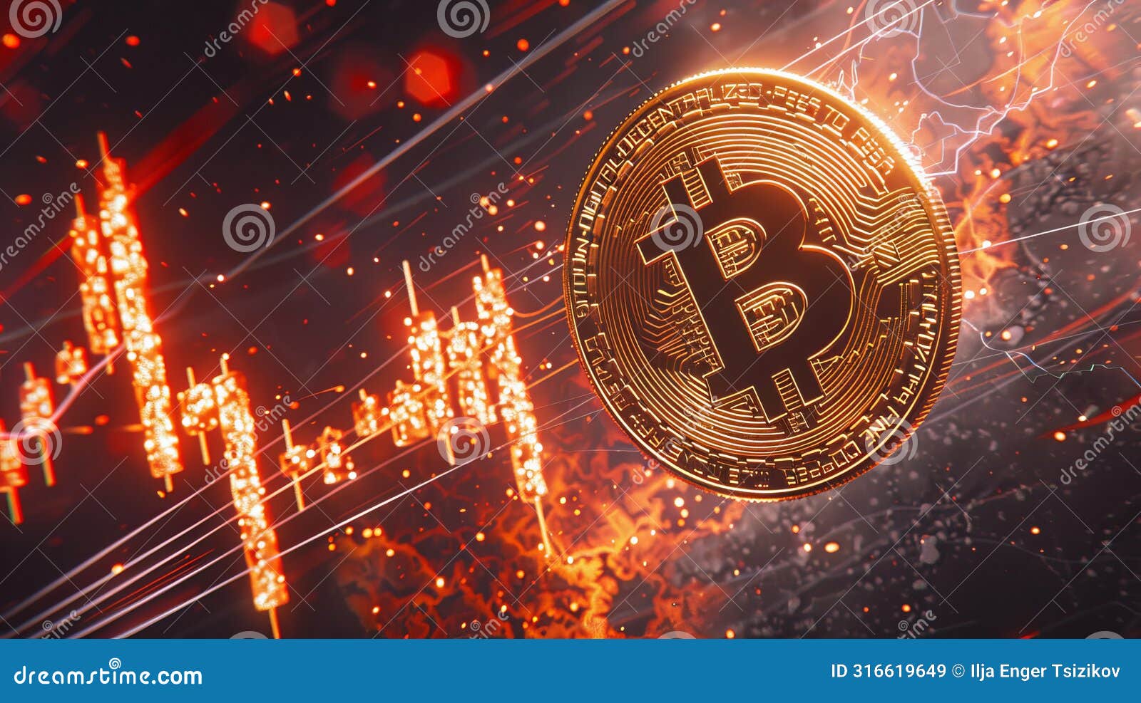 Bitcoin Gold Coins Against Blurred Financial Chart Background for a ...