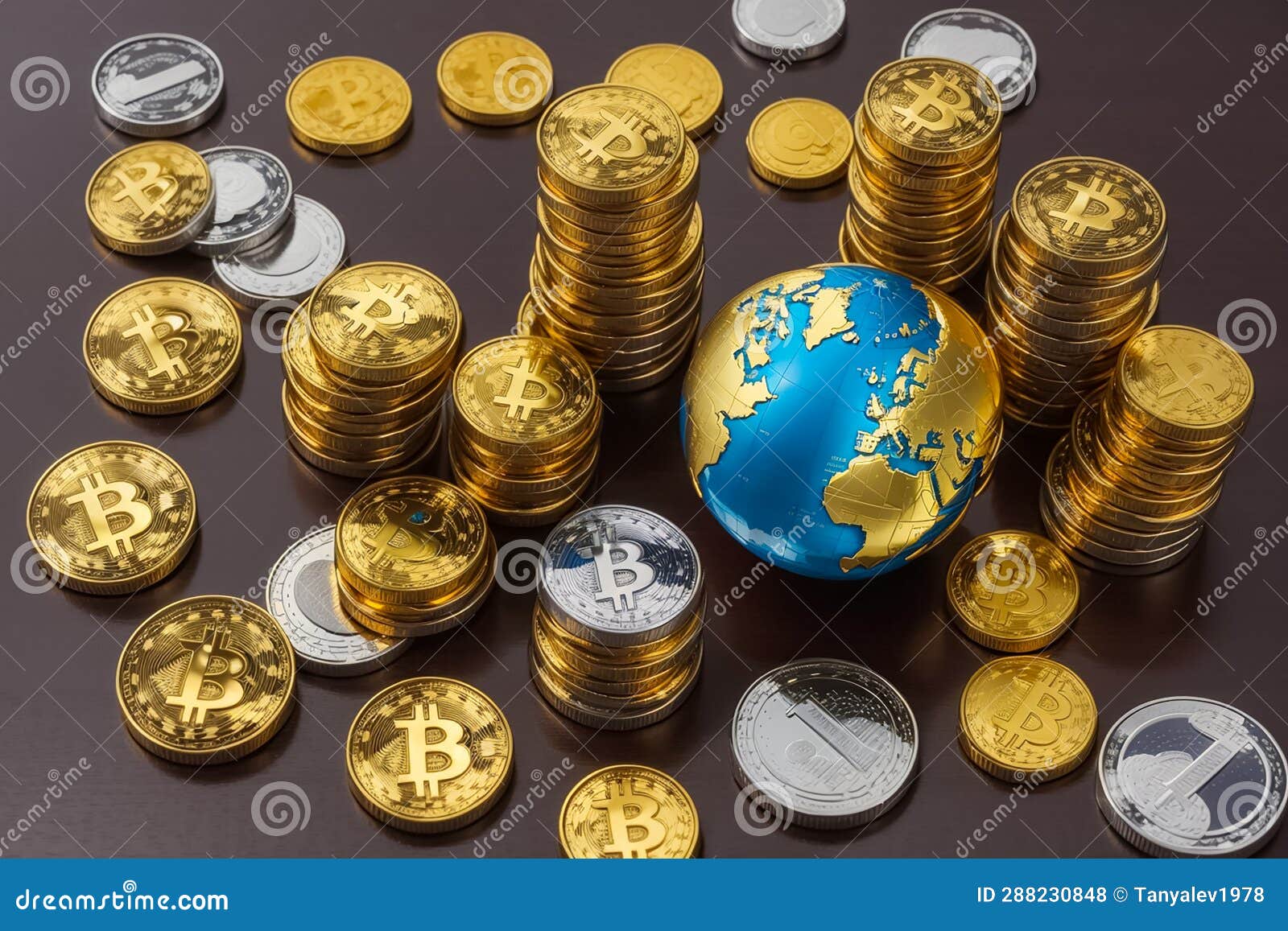 Bitcoin Gold Coins, Earth Globe Abstract Stock Illustration ...